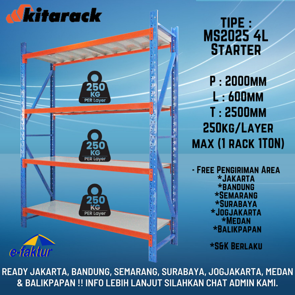 Jual RAK GUDANG STARTER 4 SUSUN 2.5 METER RACK SPAREPART SUPERMARKET ...