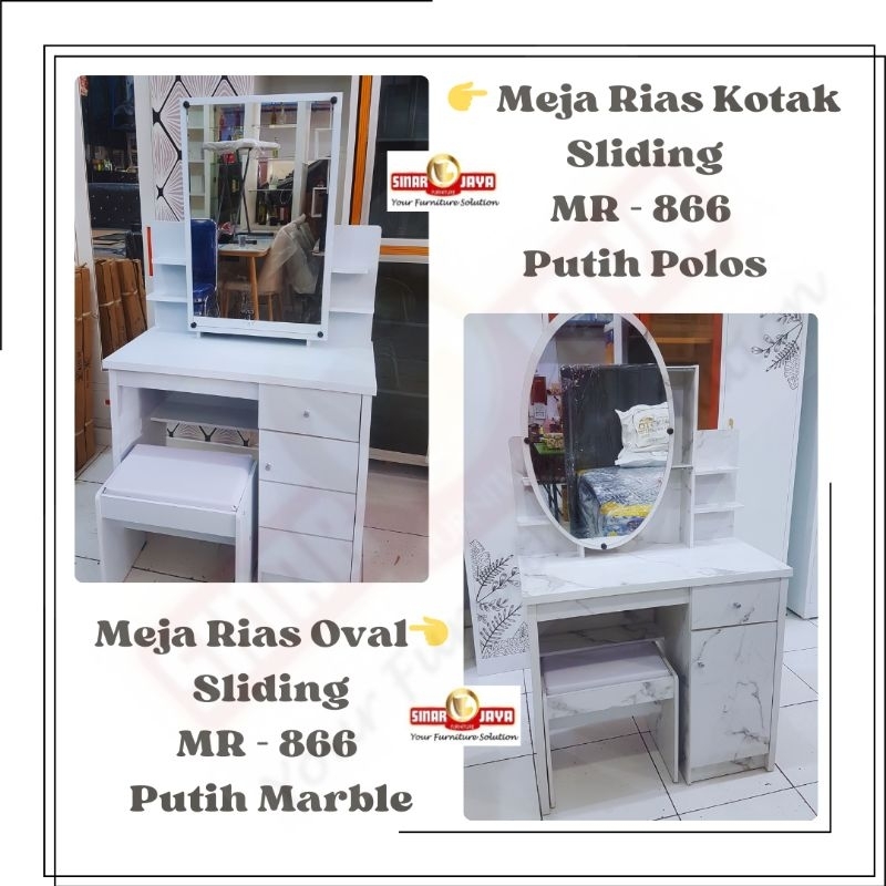 Jual Meja rias sliding || putih polos putih marble || kotak oval || mr ...