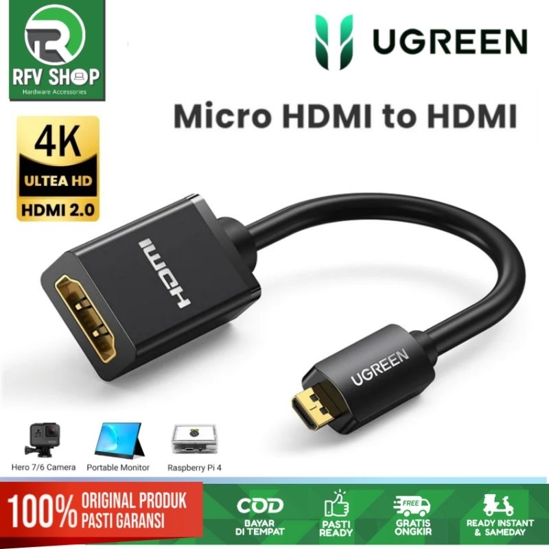 Jual UGREEN Kabel Micro HDMI to HDMI Female 4K Adapter For Camera GoPRO & DSLR | Shopee Indonesia