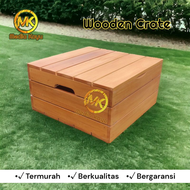 Jual wooden crate tutup box kayu penyimpanan peti kayu multifungsi ...