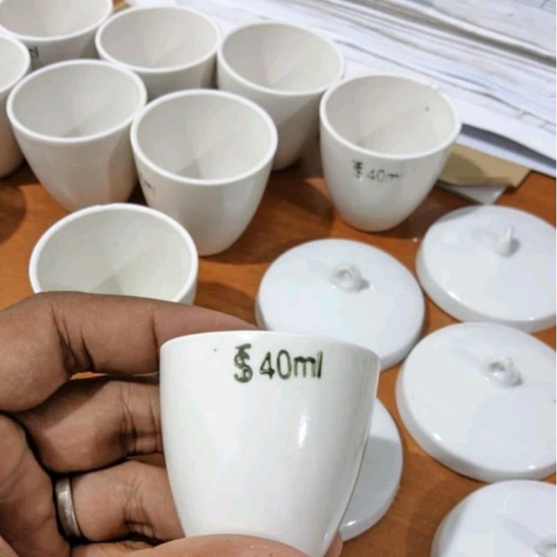Jual Crucible Porcelain 40ml With Lid Cawan Krusible Porselen (Packing ...