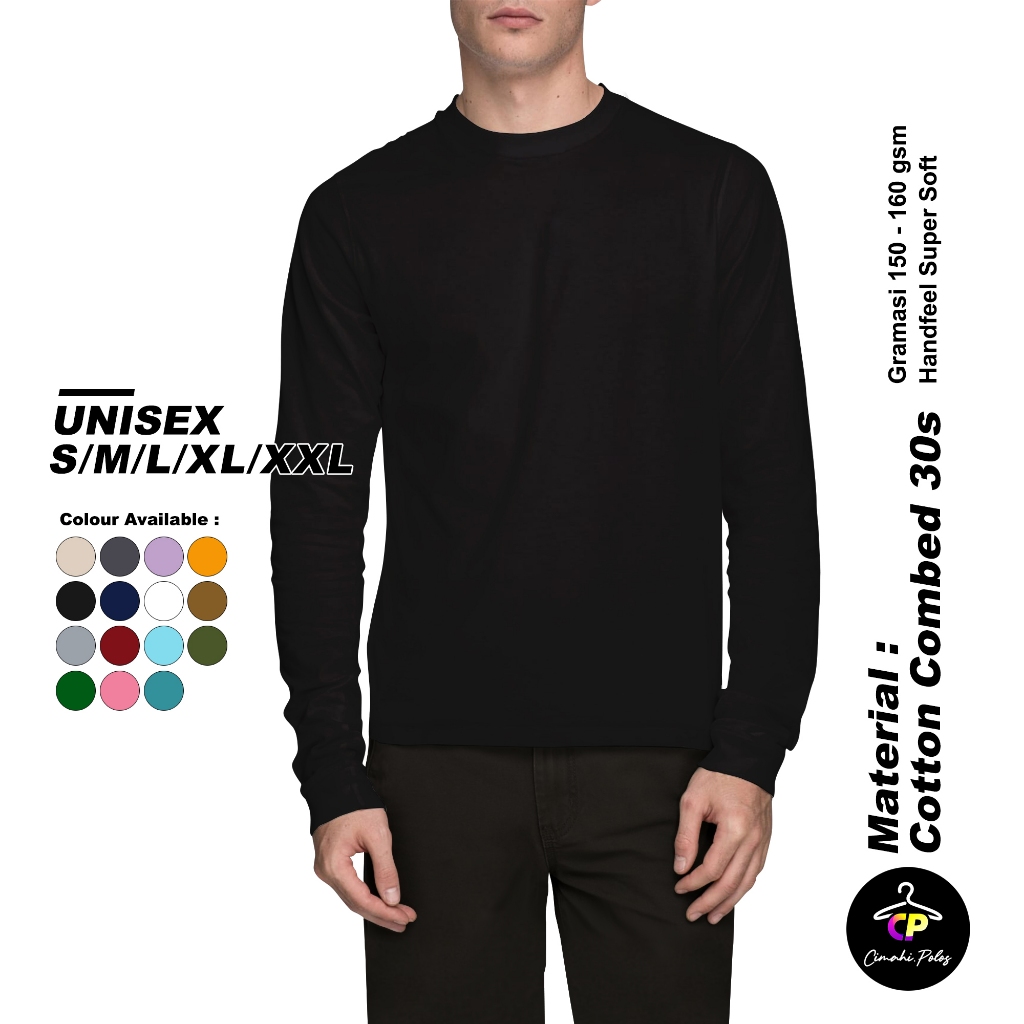 Jual KAOS POLOS Distro HITAM PANJANG PRIA/WANITA 30s, Cutton Combed 30s ...