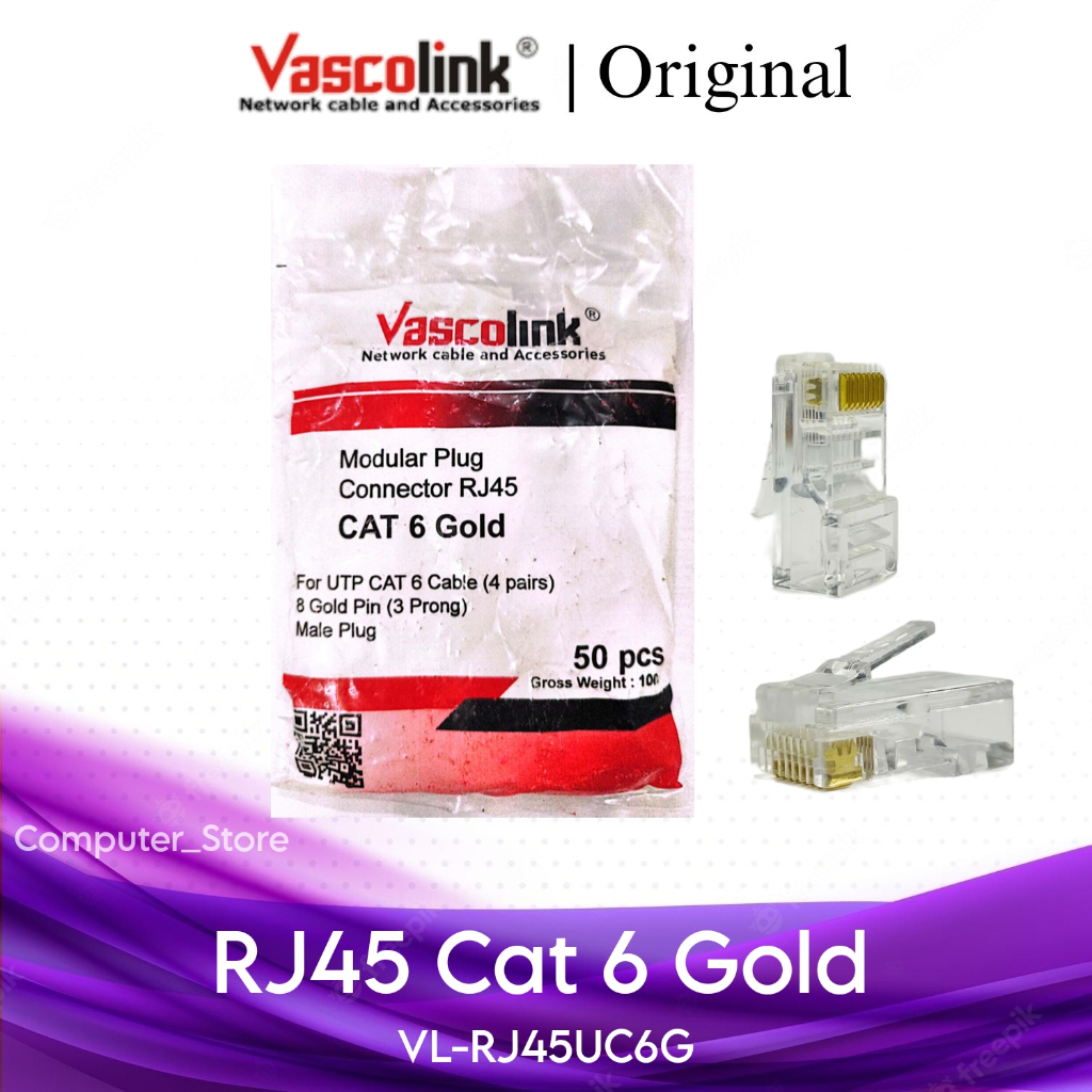 Jual Vascolink Connector Rj45 Cat6 GOLD VL-RJ45UC6G isi 50pcs RJ45 UTP ...