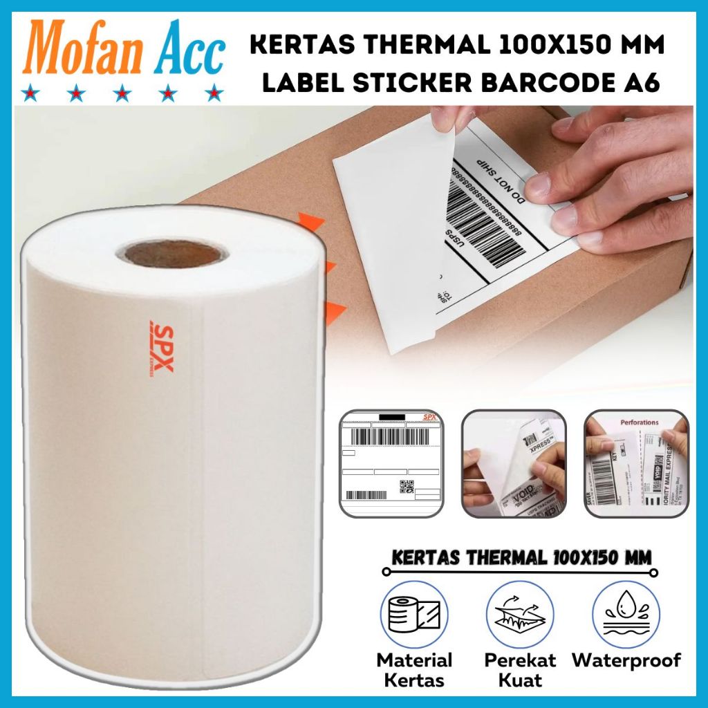 Jual Kertas Thermal Paper Roll 100x150 mm Isi 250 & 500 Lembar / Label Sticker Barcode Ukuran A6 ...
