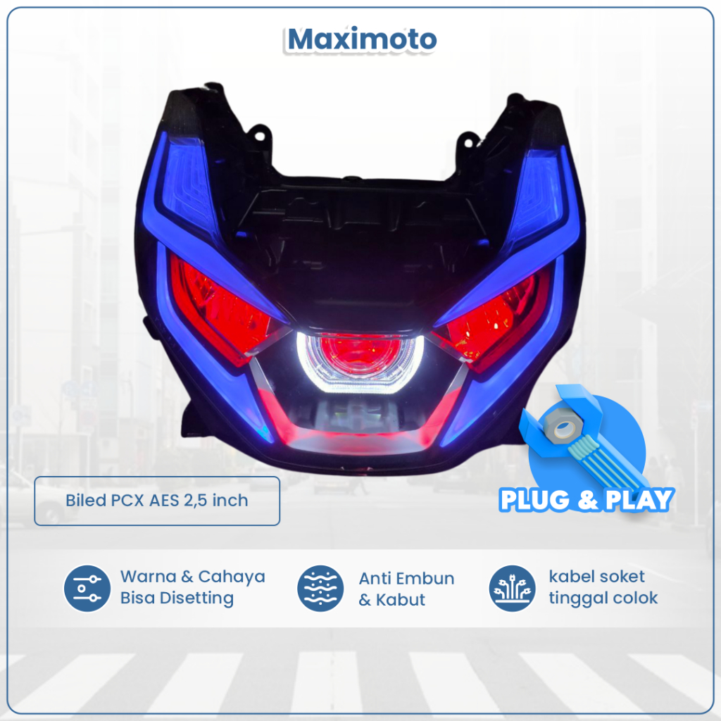 Jual Lampu Depan Custom Biled PCX AES 2,5 Inch Headlamp Motor Hemat ...