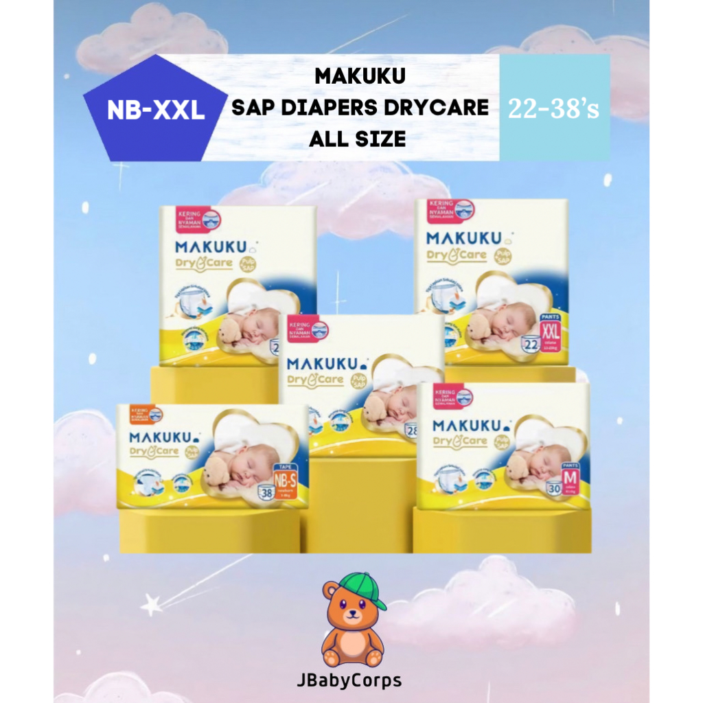 Jual MAKUKU SAP DIAPERS DRY CARE NBS38/M30/L28/XL24/XXL22 | Shopee ...