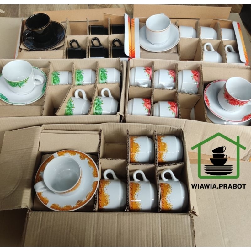 Jual cangkir set keramik isi 6 pasang (12pcs) / cup saucer / tea set ...