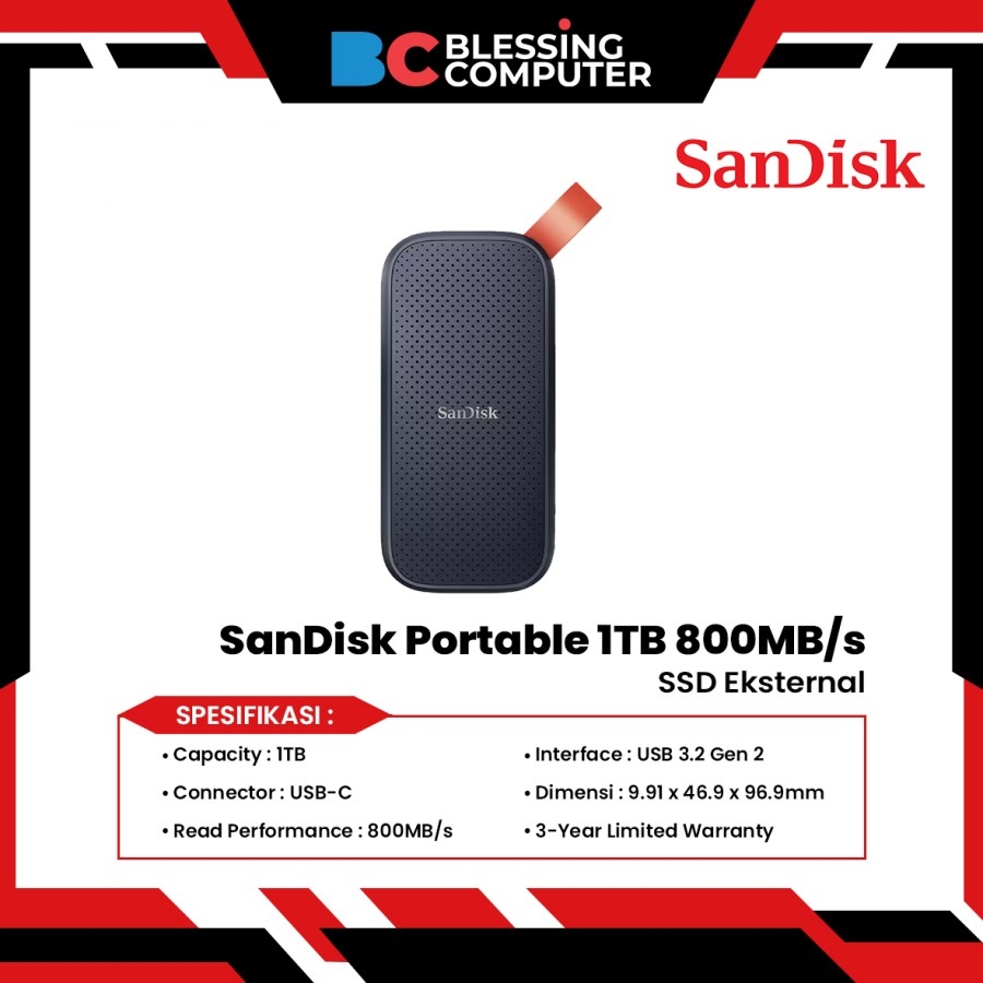 Jual SSD Eksternal SanDisk Portable 1TB 800MB/s SDSSDE30-1T00-G26 | Shopee Indonesia