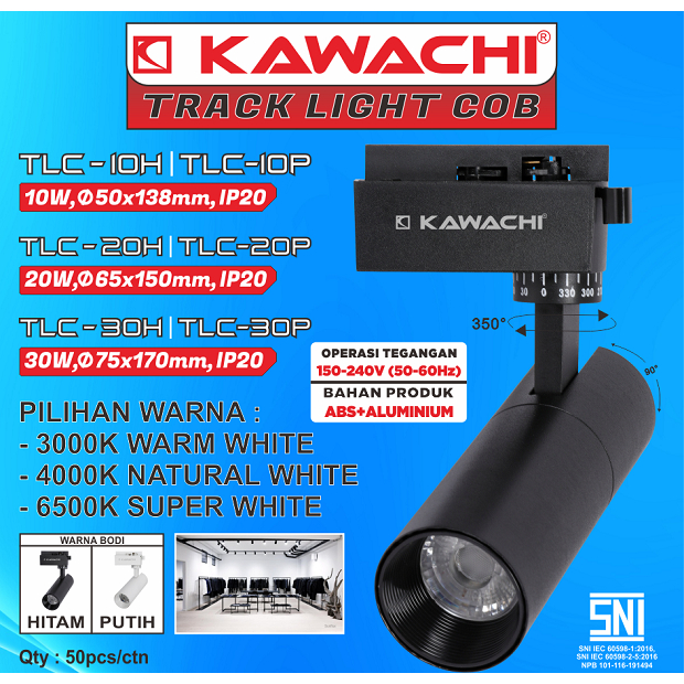 Jual LAMPU LED TRACK LIGHT COB KAWACHI 10W /20W/30W LAMPU SPOTLIGHT REL 10 ,20 & 30 WATT PUTIH ...