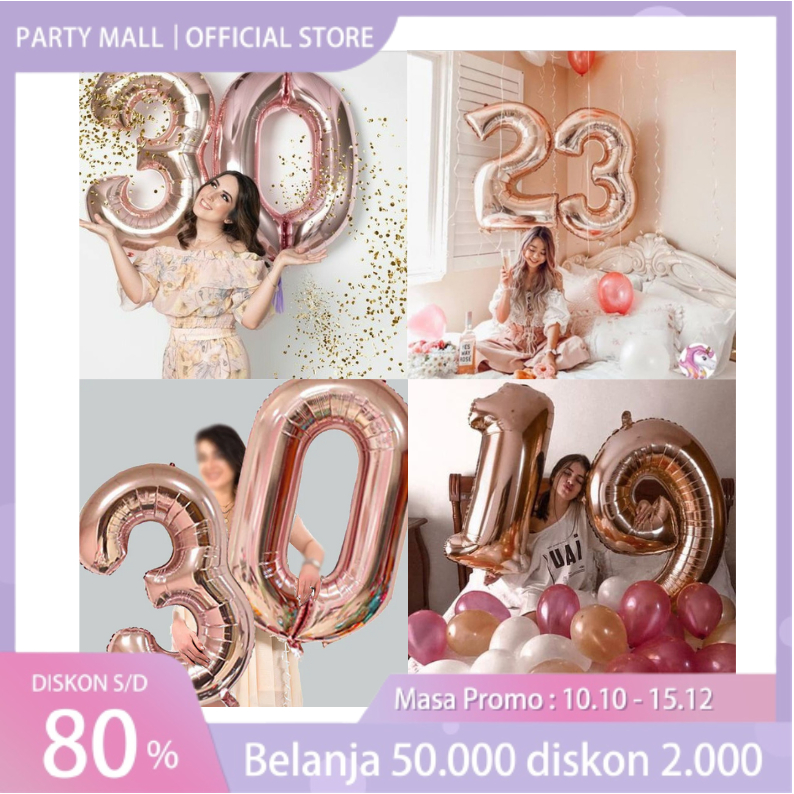 Jual Balon Foil Angka 0-9 Warna Rose Gold Ukuran 80cm 32Inch (1Pcs ...