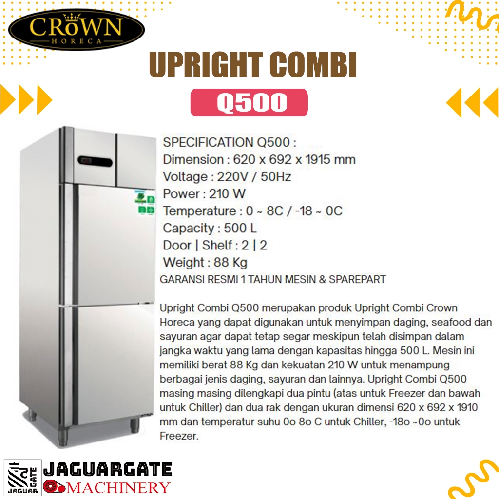 Jual Crown Q500 Upright Combi /Kulkas Chiller Freezer 2 Doors 500l - Q ...