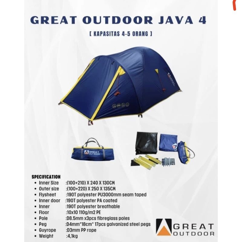 Jual Great Outdoor Tenda Camping Java 4 kap 4 - 5 Orang | Shopee Indonesia