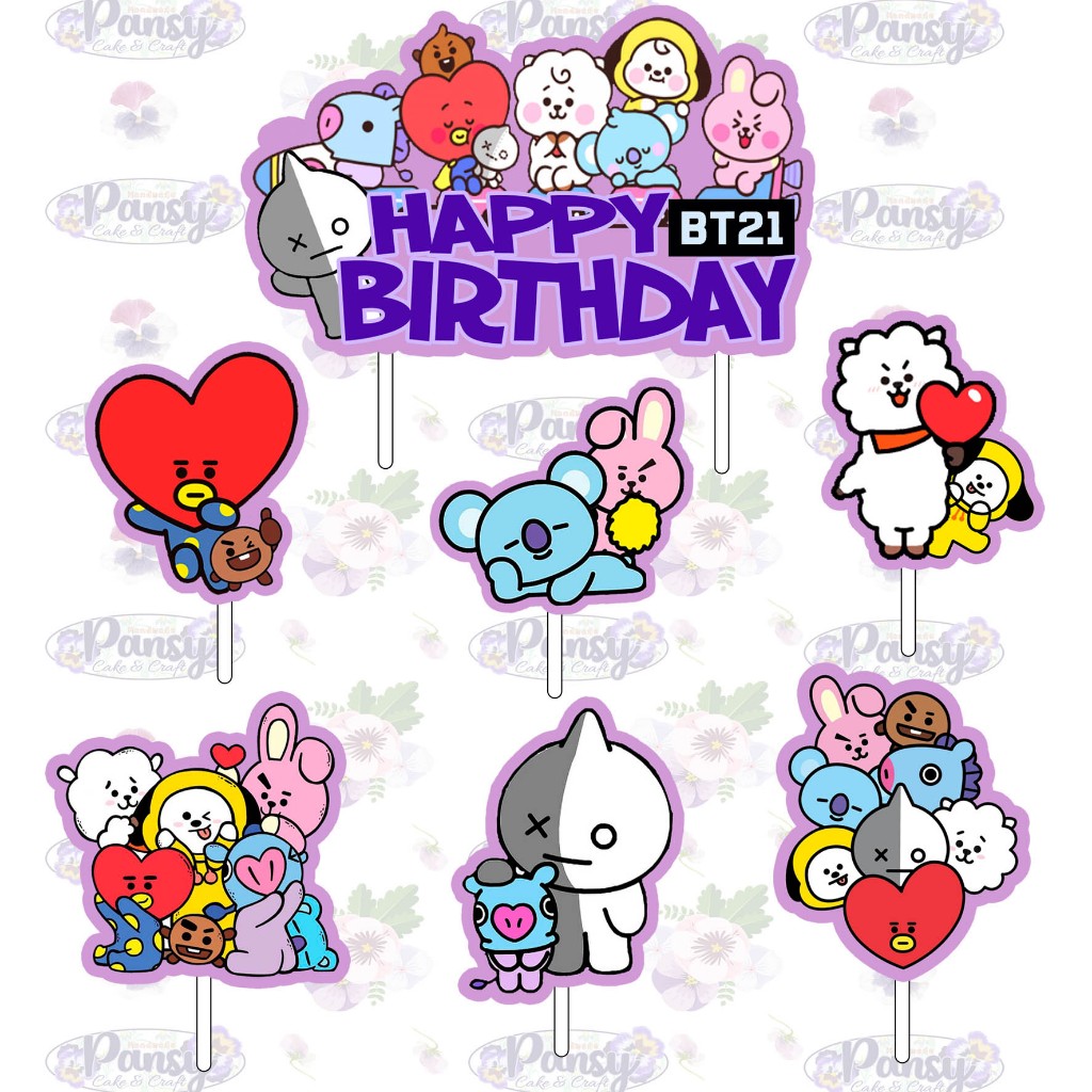 Jual Cupcake topper / Cake topper BT21 + banner birthday EKONOMIS ...