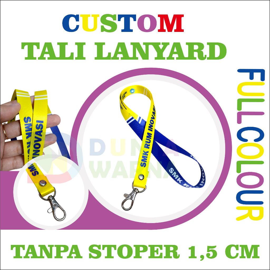 Jual Tali lanyard id card custome 1,5 cm 1 sisi tanpa stoper / lanyard ...