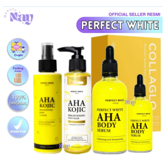 Jual PERFECT WHITE AHA BODY SERUM WHITENING BOOSTER AHA KOJIC BRIGHTENING BODY LOTION BODY WASH ...