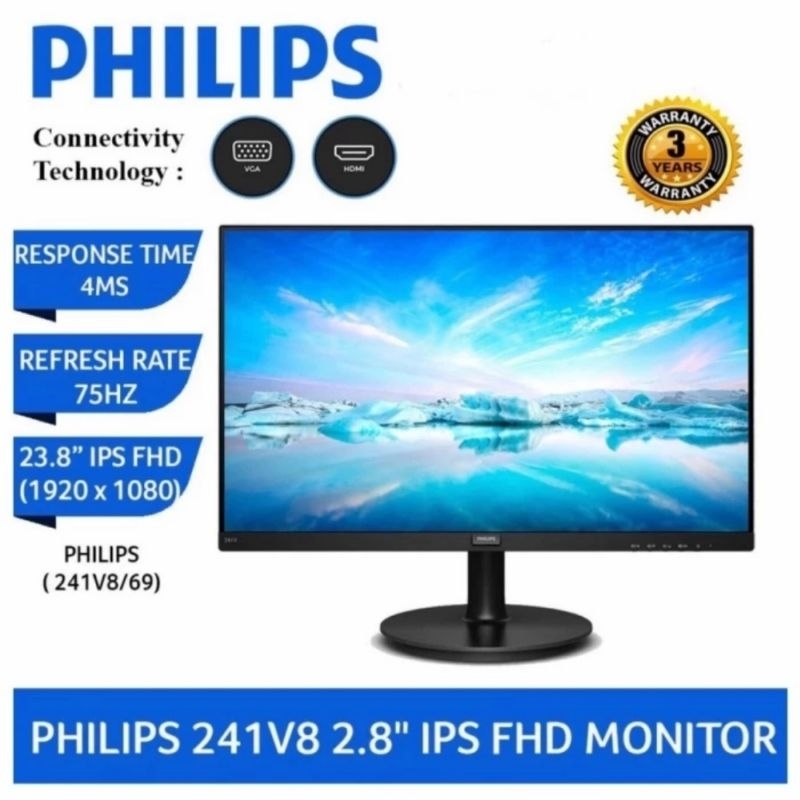 Jual Monitor Led Philips 24" 241V8b Full hd 75hz vga hdmi | Shopee ...