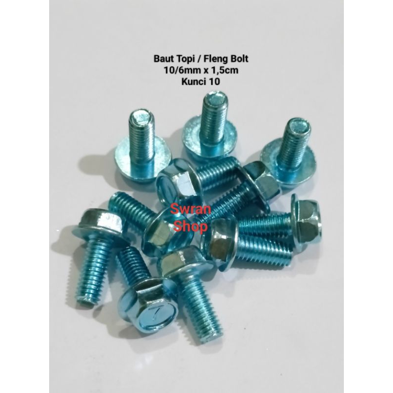 Jual Baut Topi / Flenge Bolt 10/6mm × 1,5cm Kunci 10 ( paket 5pcs ...