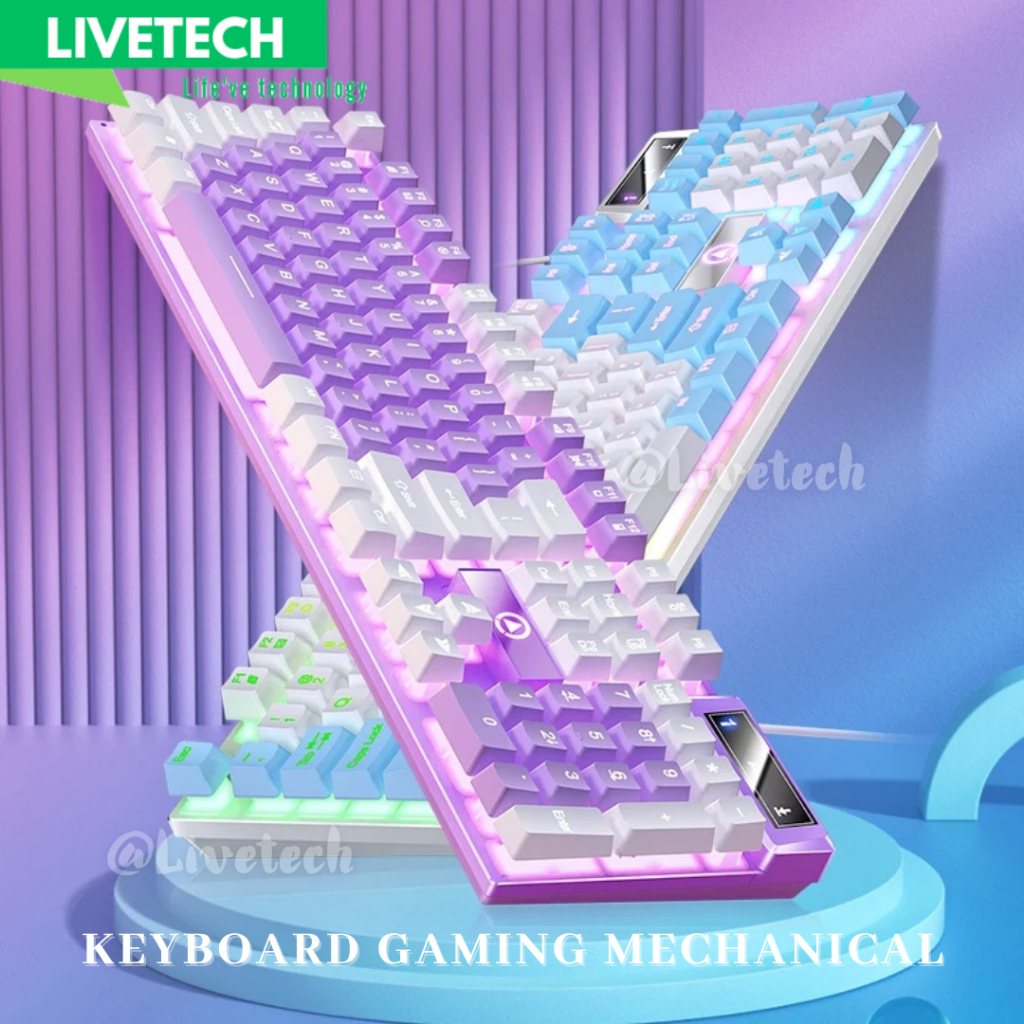 Jual LIVETECH Ungu Gaming Keyboard Mechanical Feel Pink Purple Girl ...