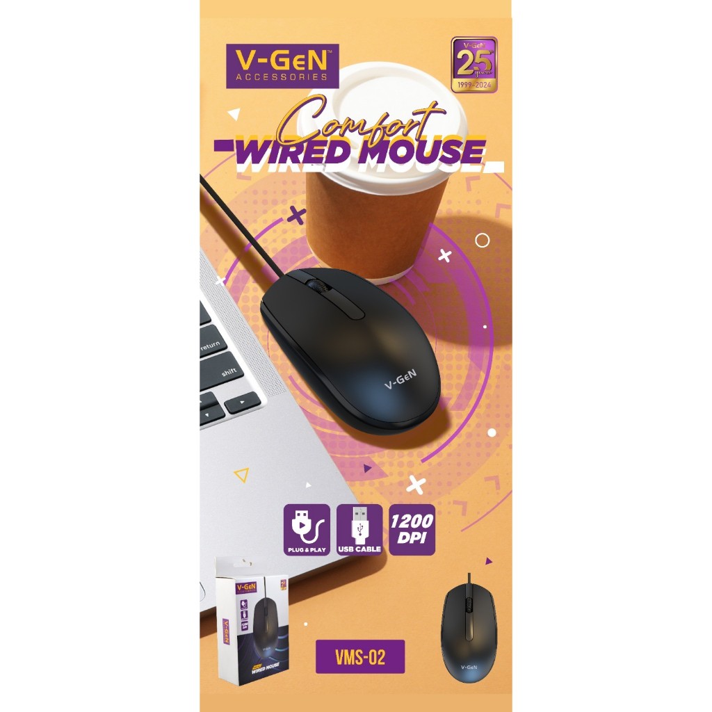 Jual Wired Mouse V-GeN VMS-02 1200 DPI Mouse Kabel PNP USB Cable ...