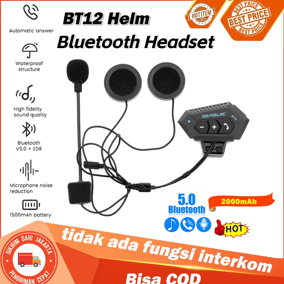 Jual REKOMENDASI BT12 Bluetooth 5 Helm Sepeda Motor Headset Tahan Air ...