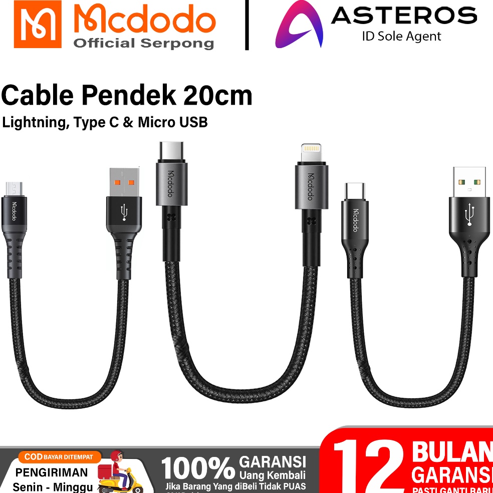 Jual REKOMENDASI MCDODO Kabel Pendek Type C Lightning Micro USB Cable ...