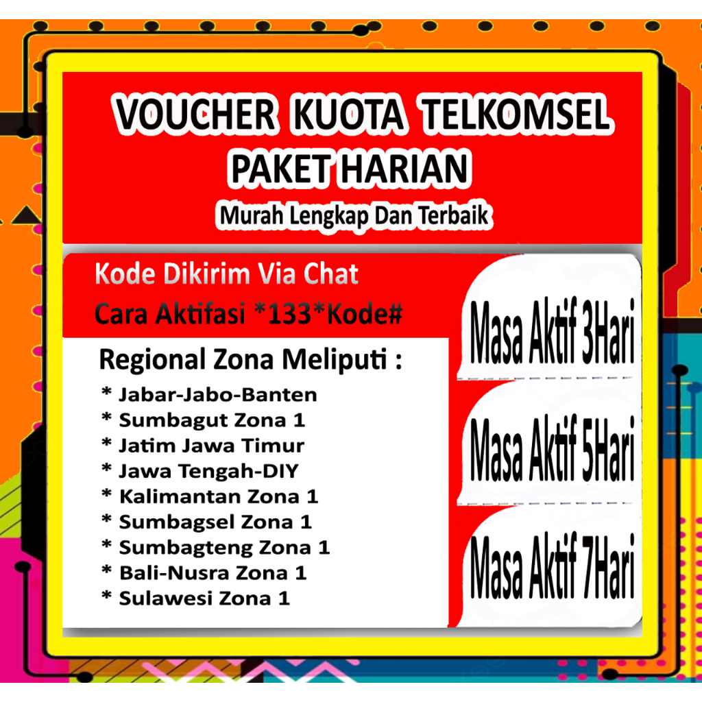 Jual VOUCHER KUOTA TELKOMSEL PAKET DATA VOUCHER HARIAN (Kode Via Chat ...