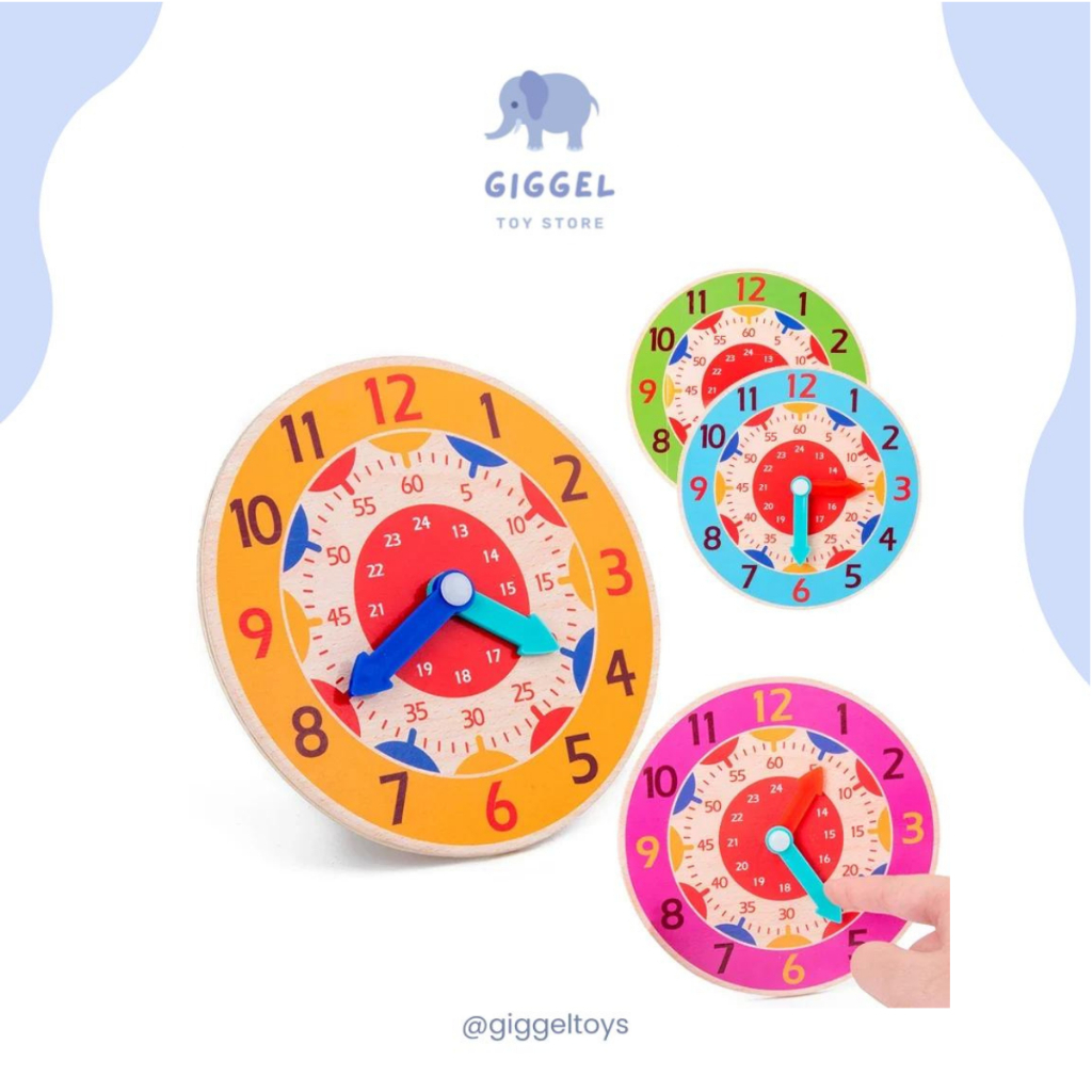 Jual [ Giggel ] Mainan Jam Kayu / Wooden Clock Time Teaching Aid ...