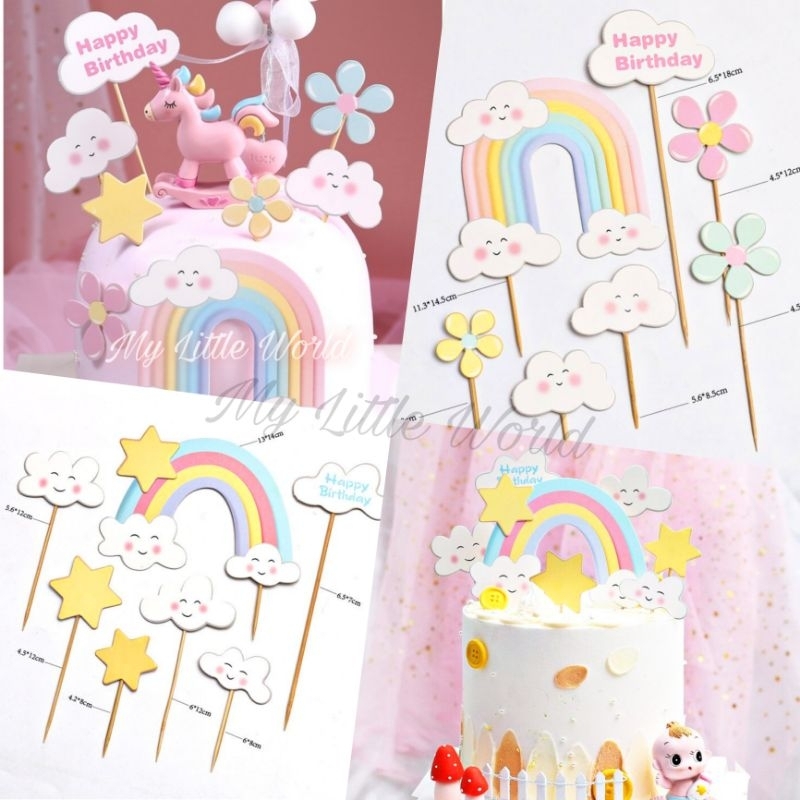 Jual [DISKON GROSIR] Set Cake Topper Bunga Pelangi Bintang Rainbow Star ...