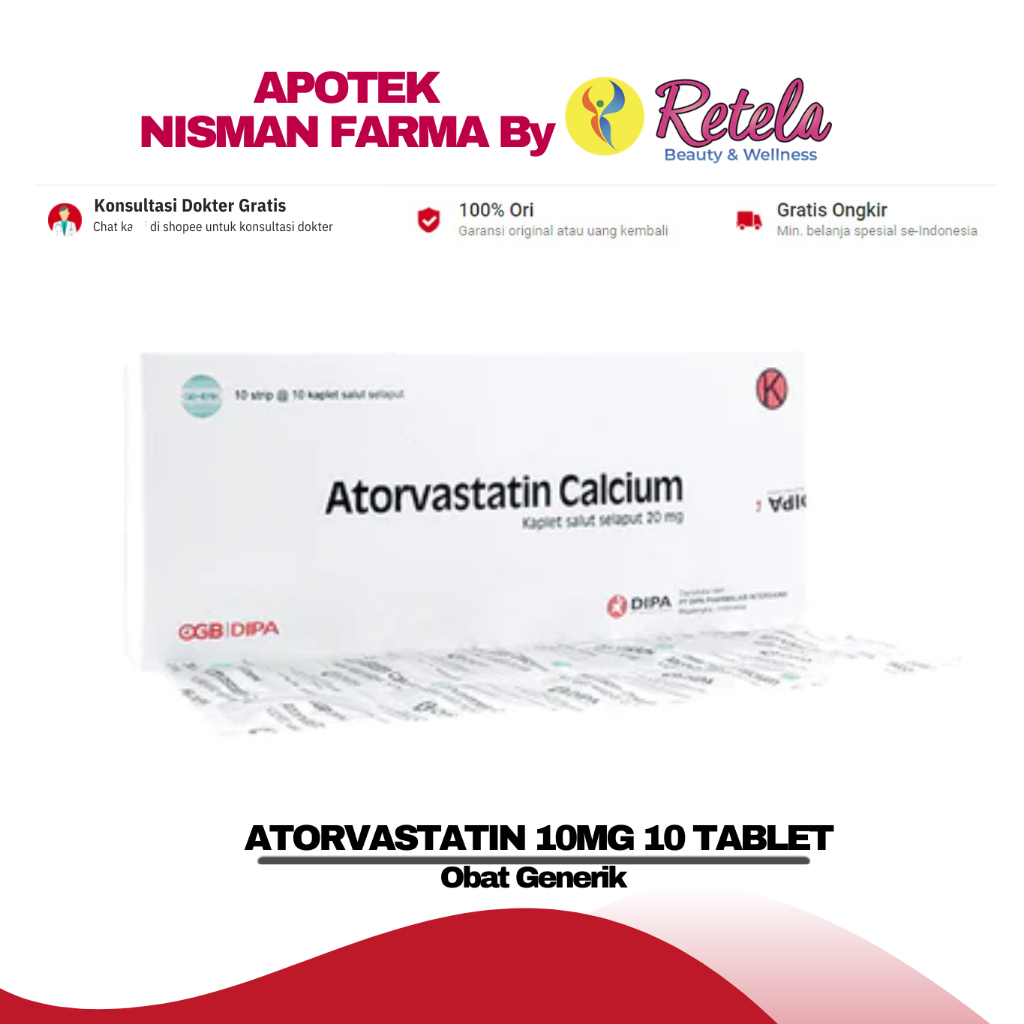 Jual ATORVASTATIN 10MG 1 STRIP ISI 10 TABLET (KF) | Shopee Indonesia