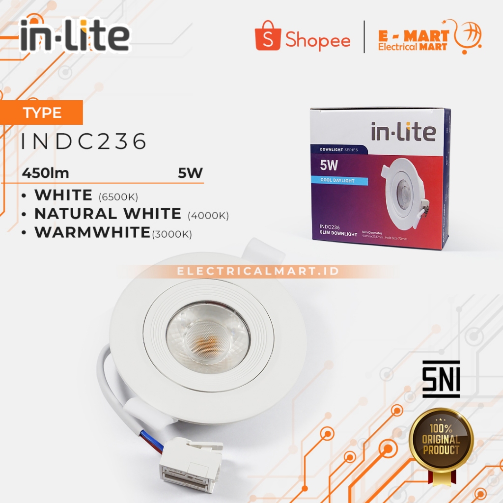 Jual INLITE SLIM DOWNLIGHT 3Watt 5Watt PUTIH KUNING INDC236 | Shopee ...