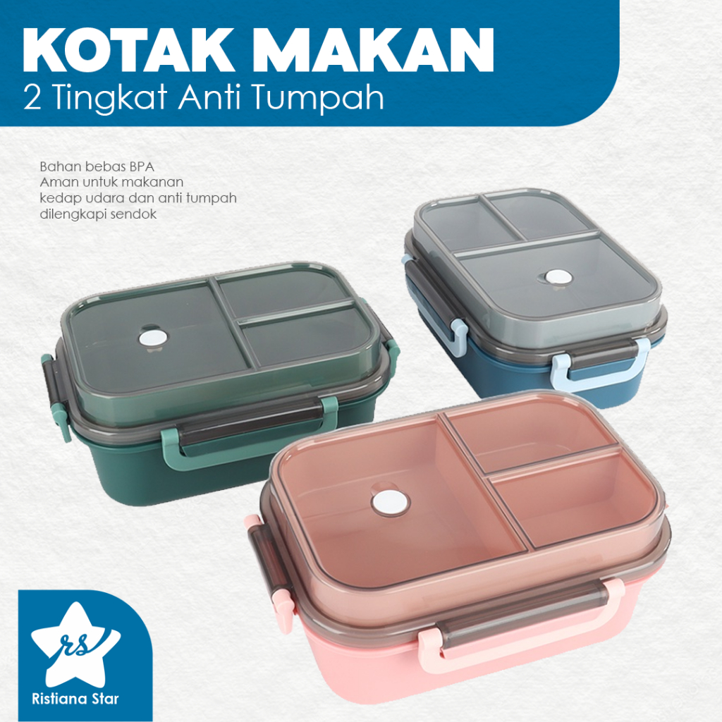 Jual Kotak Makan Siang Transparan 2 Lapis Besar 3 sekat/ Kotak Makan ...