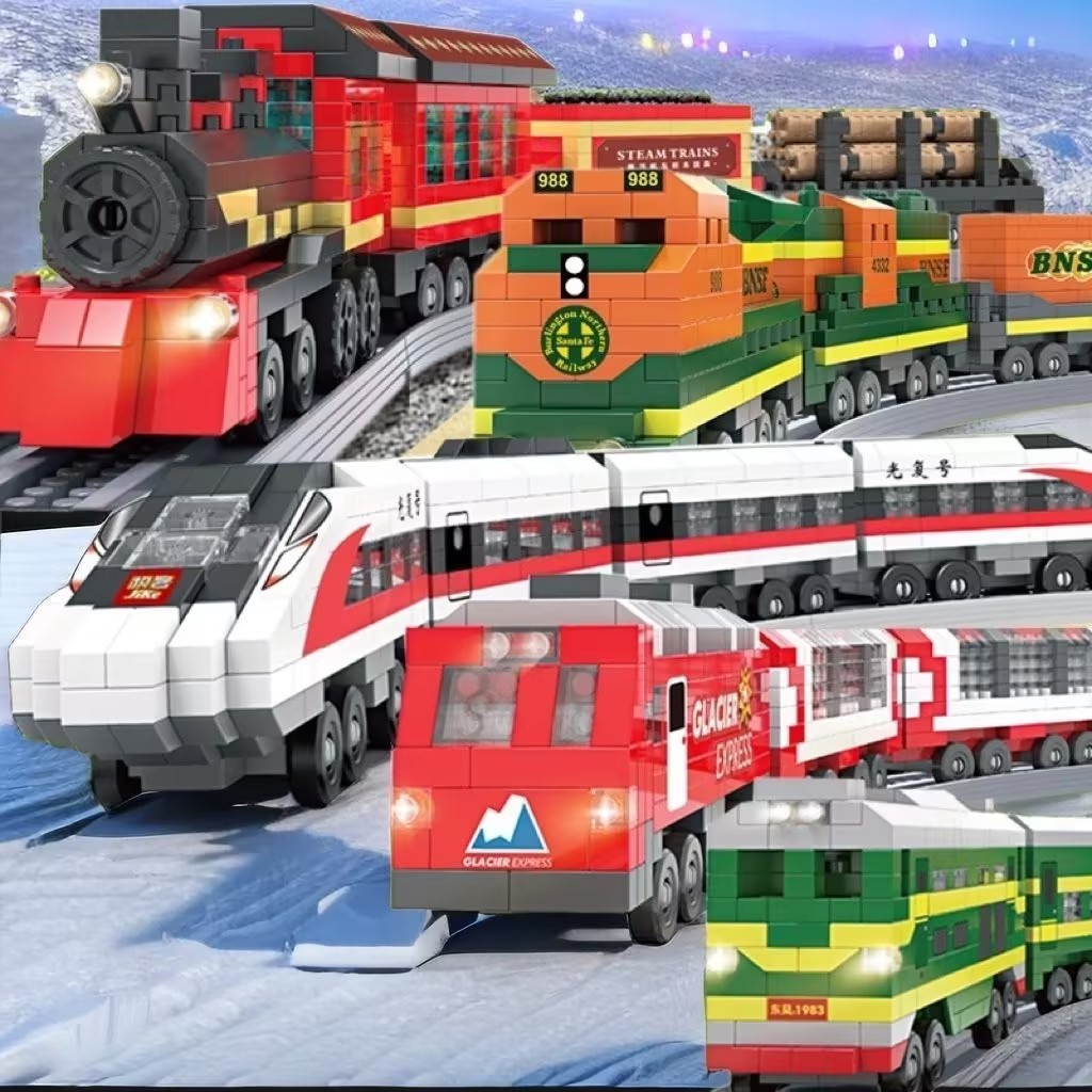 Jual Train Assembly Building Blocks Micro-particle Locomotive Track ...