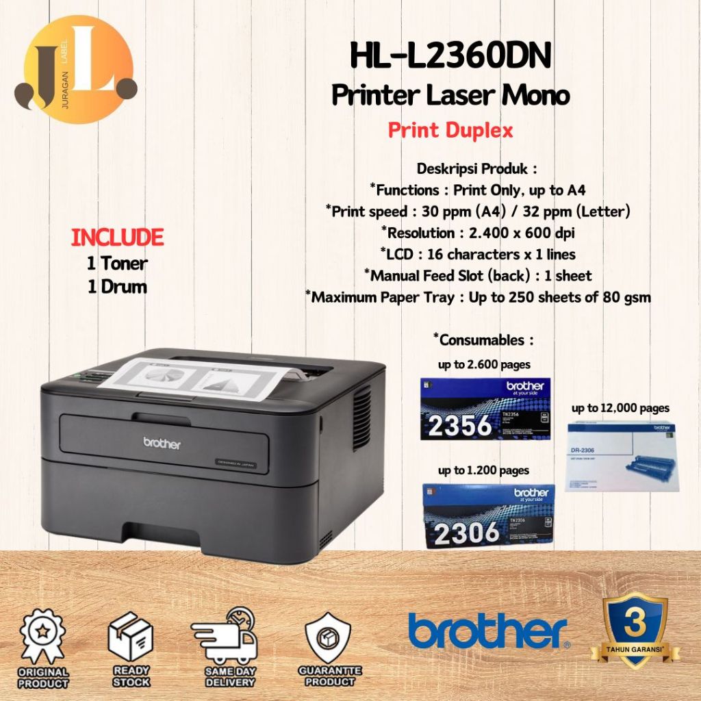 Jual Printer Brother HL-L2360DN Laser Mono Duplex Network L2360 Garansi ...