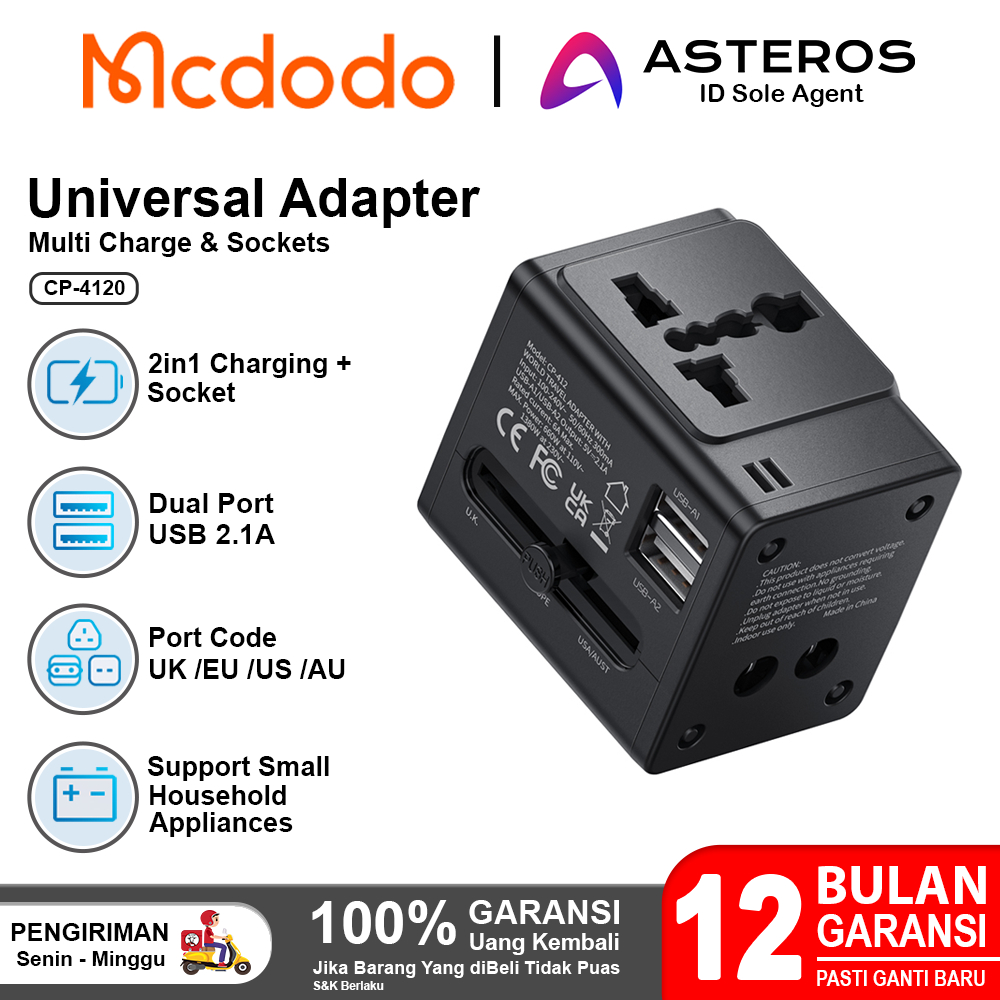 Jual MCDODO Universal Travel Adaptor International Wall Charger Dual USB + PD 20W CP-3471 ...