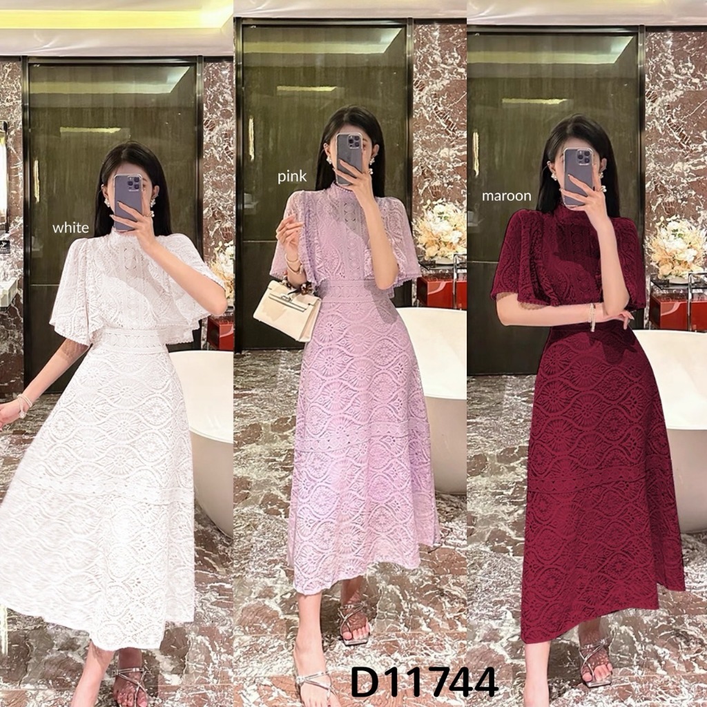Jual [FG] Nami Flare Sleeves Lace Midi Dress / Gaun Elegan Pesta Formal ...