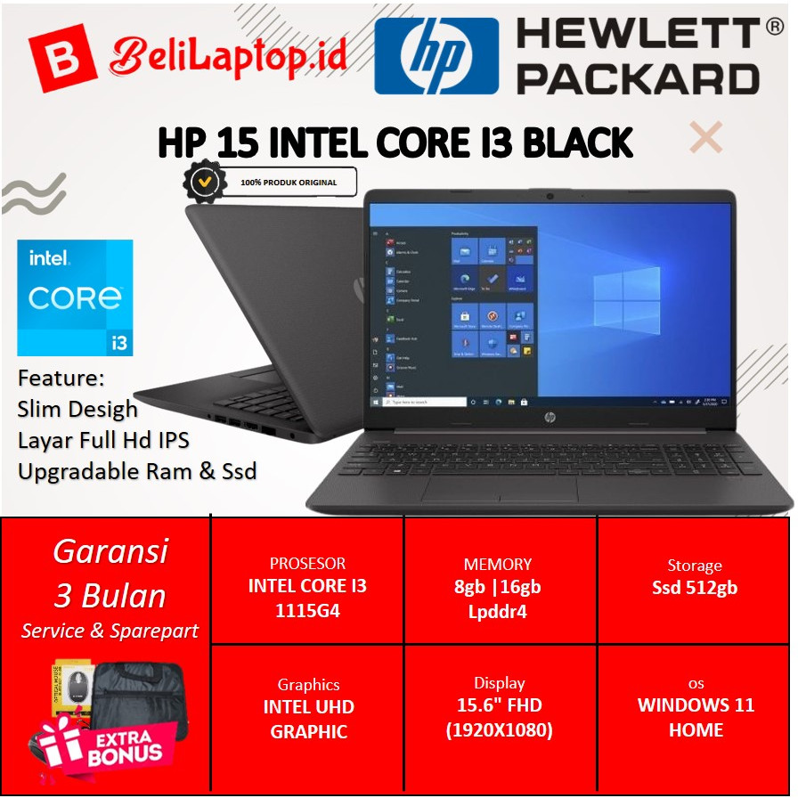 Jual Laptop HP 15 INTEL CORE I3 1115G4 RAM 16GB SSD 512GB 15 Inc Full ...