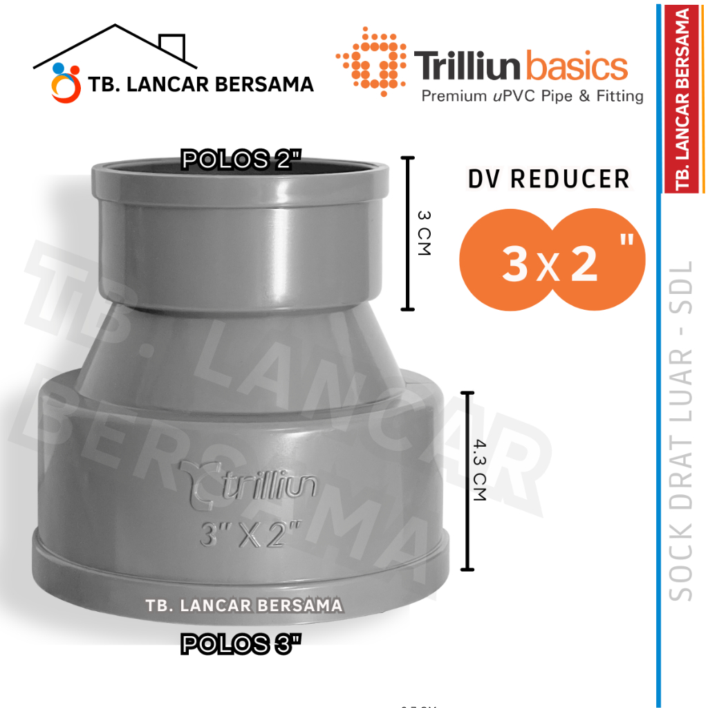 Jual REDUCER 3 x 2 INCHI TRILLIUN DV - SAMBUNGAN PIPA VSOCK FITTING PVC ...