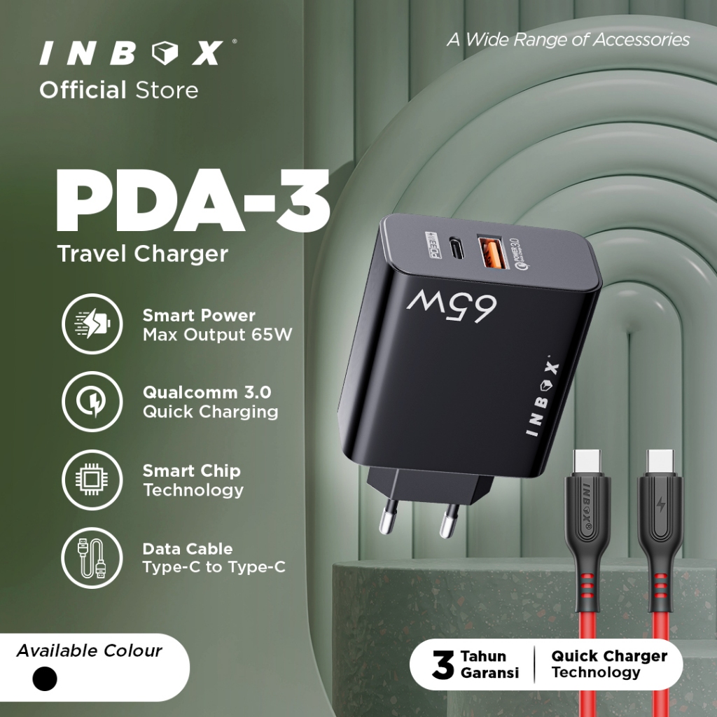 Jual Inbox PDA-3 Kepala Charger 65W Android Iphone Dual USB Type C GaN ...