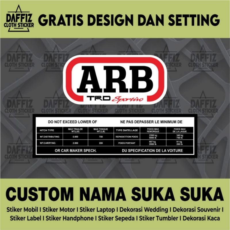 Jual Stiker vinyl ARB TRD Sportivo + Towing LOAD | Shopee Indonesia