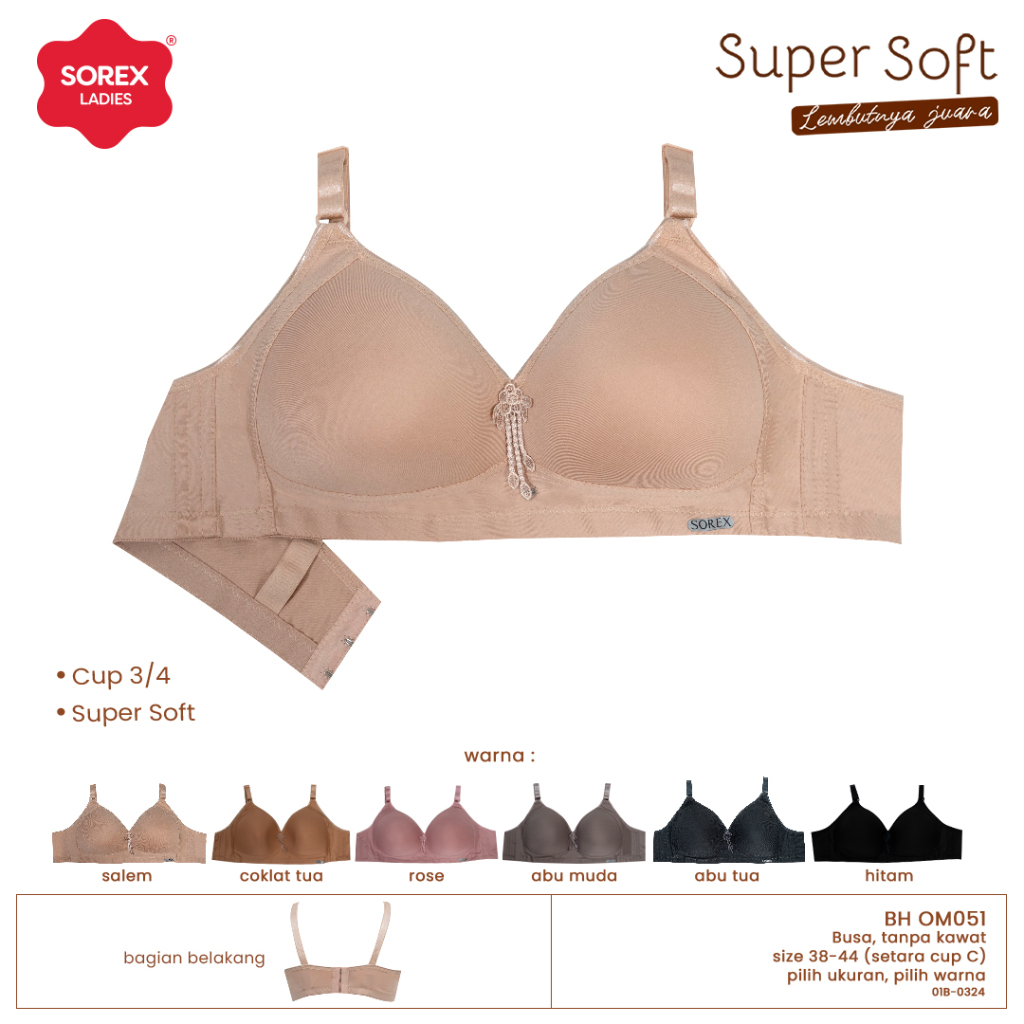 Jual Sorex Bra Super Soft Busa Tanpa Kawat Kait 3 Setara Cup C Cup 3/4 ...