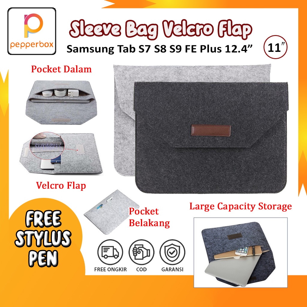 Jual Sleeve Flap Samsung Tab S7 S8 S9 FE Plus 12.4 Inch Velcro Premium ...