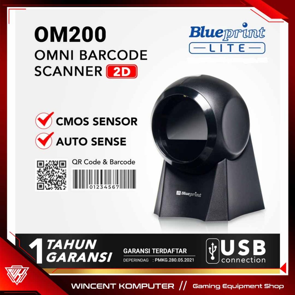 Jual Omni Barcode Scanner OM200 BLUEPRINT 2D Auto Scan, QR code ...