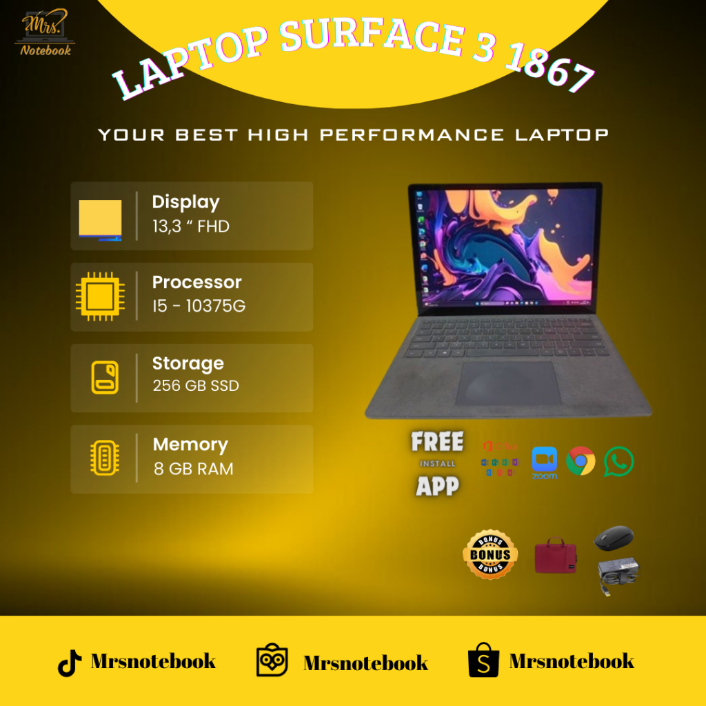Jual Laptop Surface 3 1867 Core i5 Gen 10th Ram 8GB SSD 256GB Slim ...