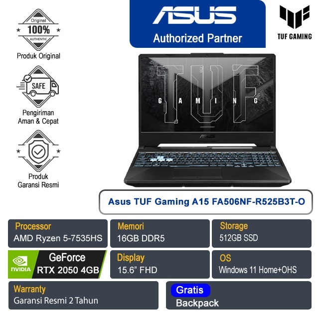 Jual ASUS TUF FA506NF R525B6T-O Ryzen 5 7535HS 16GB 512GB RTX2050 4GB ...