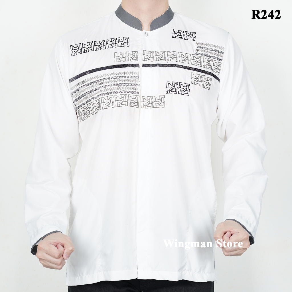 Jual Baju Koko Muslim Pria Bordir Monochrome | Shopee Indonesia