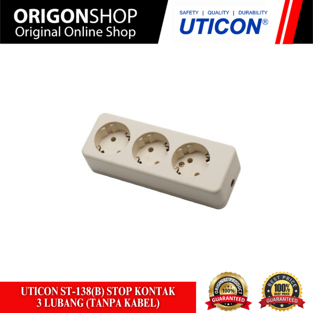 Jual UTICON Stop Kontak 3 Lubang Arde ST-138 Tanpa Kabel | Shopee Indonesia