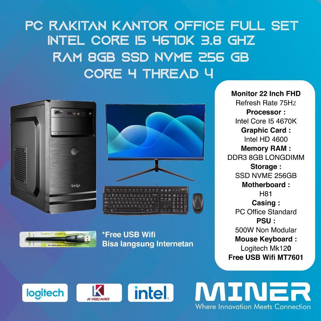Jual PC Rakitan Office Kantor Full Set Intel I5 4670K Ram 8Gb SSD 240Gb ...