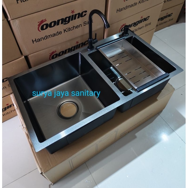 Jual Paket kitchen Sink 8245 black /kitchen sink 2 lubang hitam 82 cm x ...