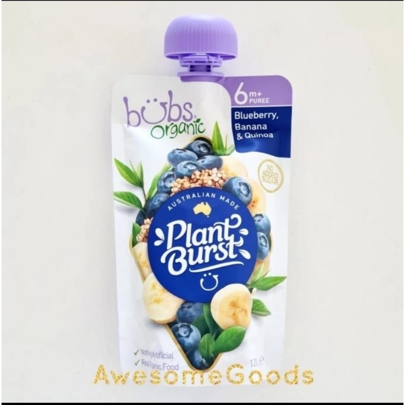 Jual Bubs Organic Plant Burst 6+ months Blueberry, Banana & Quinoa 120g ...