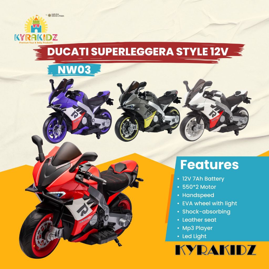 Jual Mainan Anak Motor Aki Nuwa Ducati Superleggera Style NW 03 12V ...